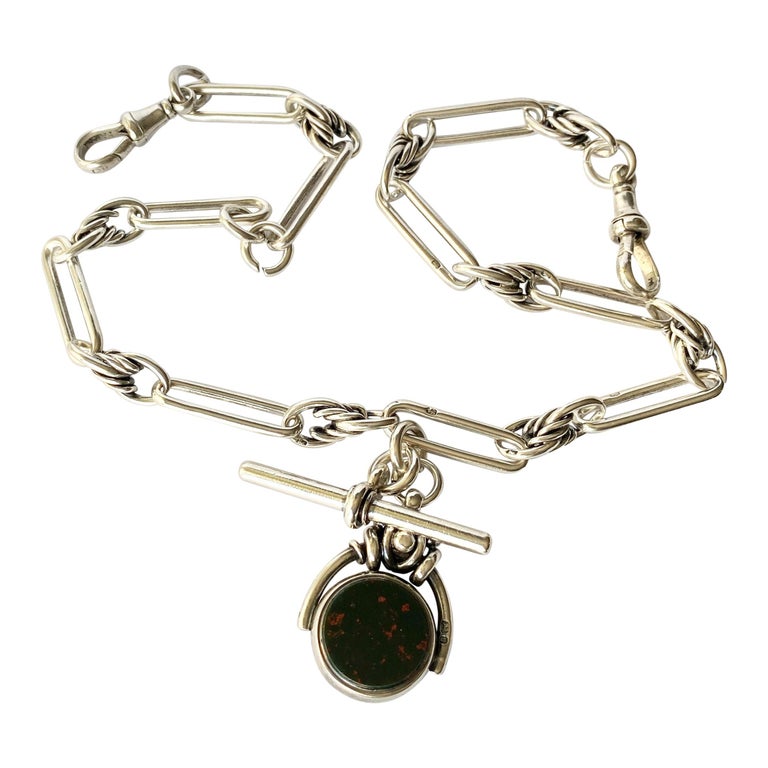 Victorian Silver Albert Chain with Fob at 1stDibs