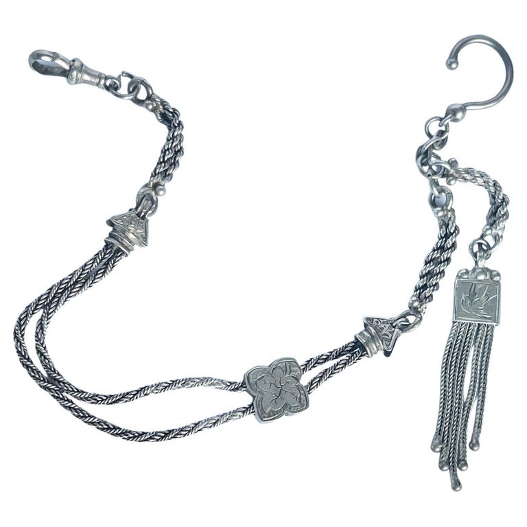 Victorian Silver Albert Chain With Hook and Dog Clip For Sale at 1stDibs