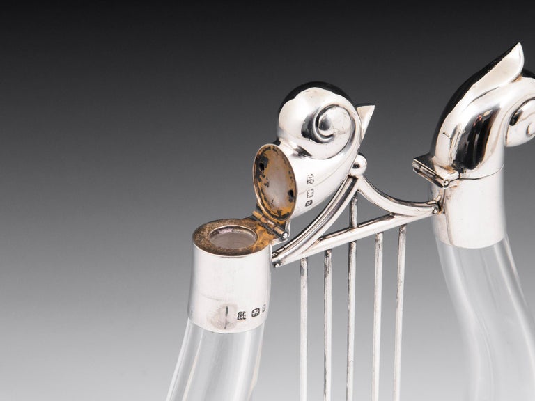 Victorian Silver and Glass Lyre Decanter For Sale at 1stDibs