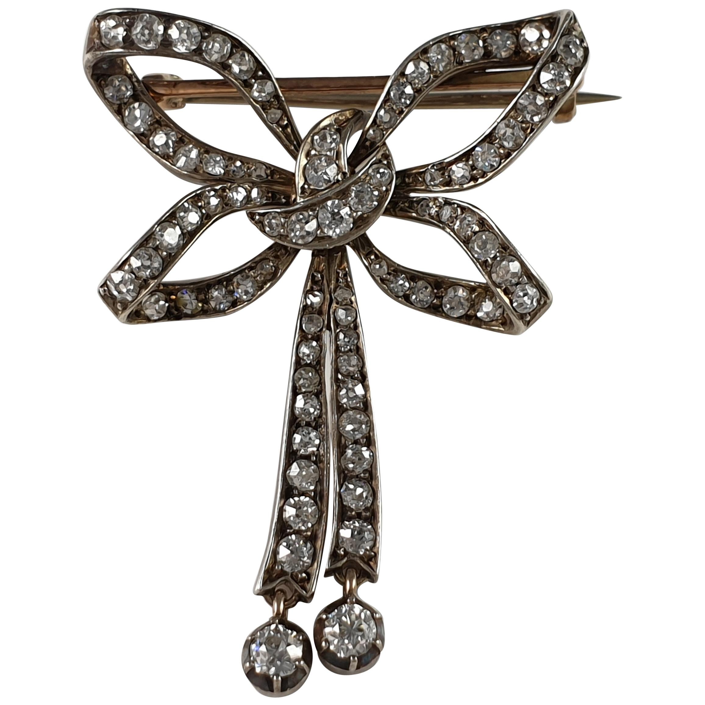 Victorian Silver and Gold Diamond Bow Brooch, circa 1890s For Sale at ...