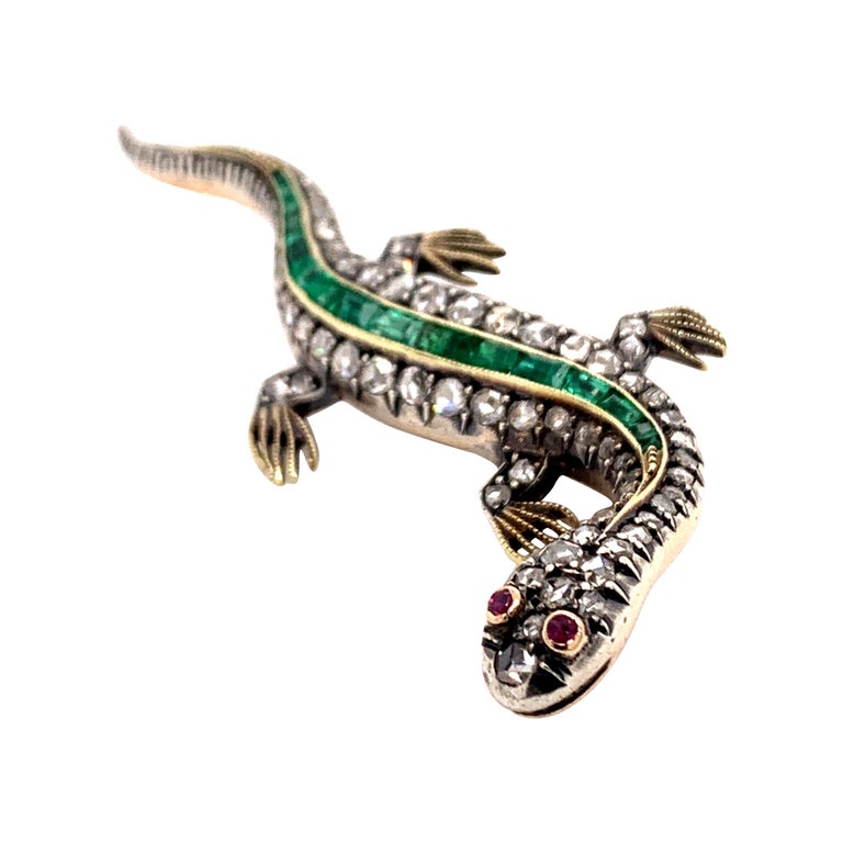 Victorian Silver and Gold Lizard Pin For Sale at 1stDibs