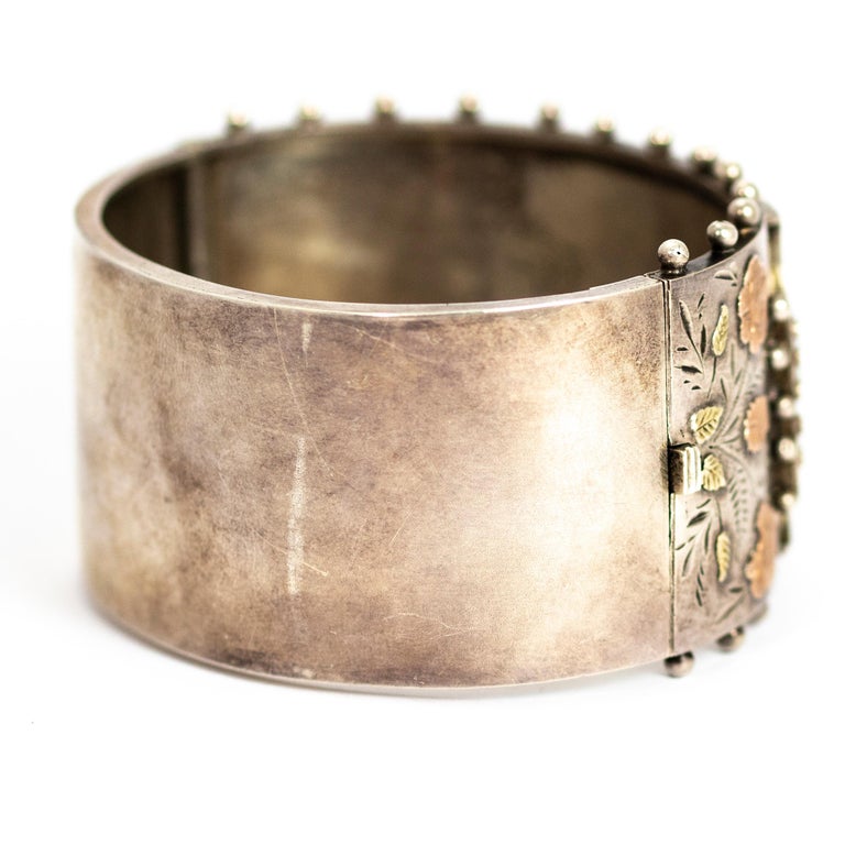 Victorian Silver and Gold Wide Cuff Bangle at 1stDibs