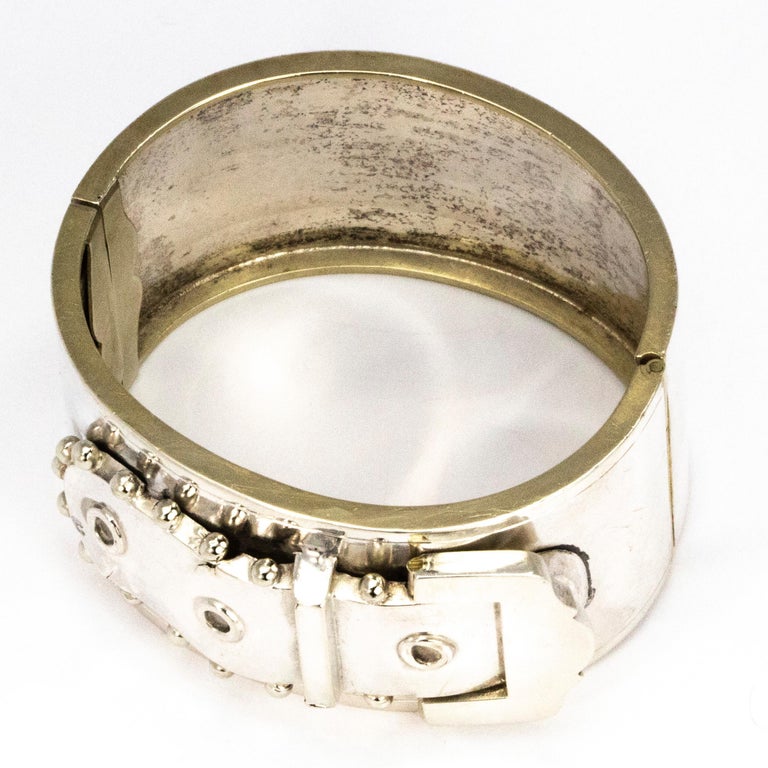 Victorian Silver Bangle with Buckle Detail For Sale at 1stDibs