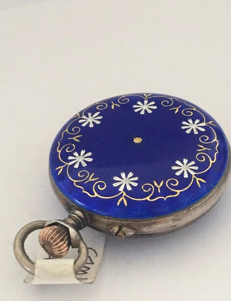 Victorian Silver Blue Enamel Fob Watch For Sale at 1stDibs