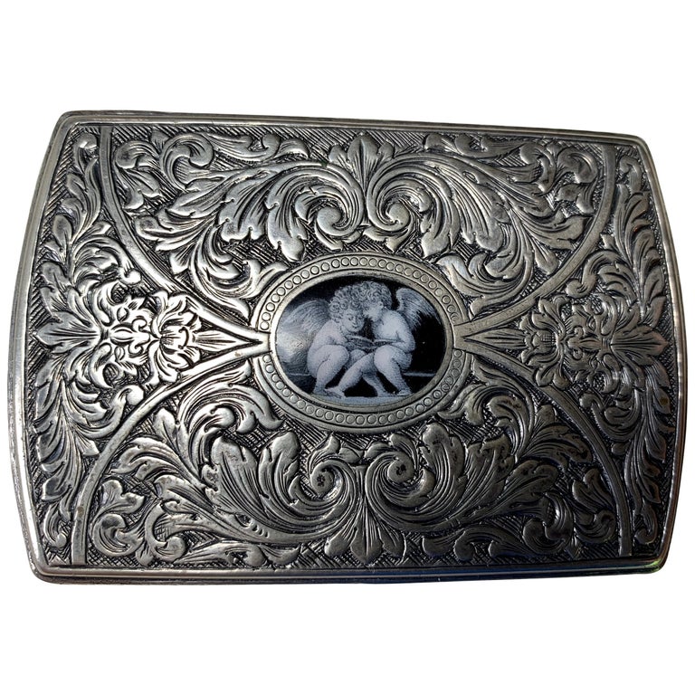 Victorian Silver Enamel Cherub Angel Reading a Book Box Card Case Pill ...