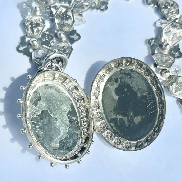 Victorian Silver Fancy Collar Necklace and Locket For Sale at 1stDibs