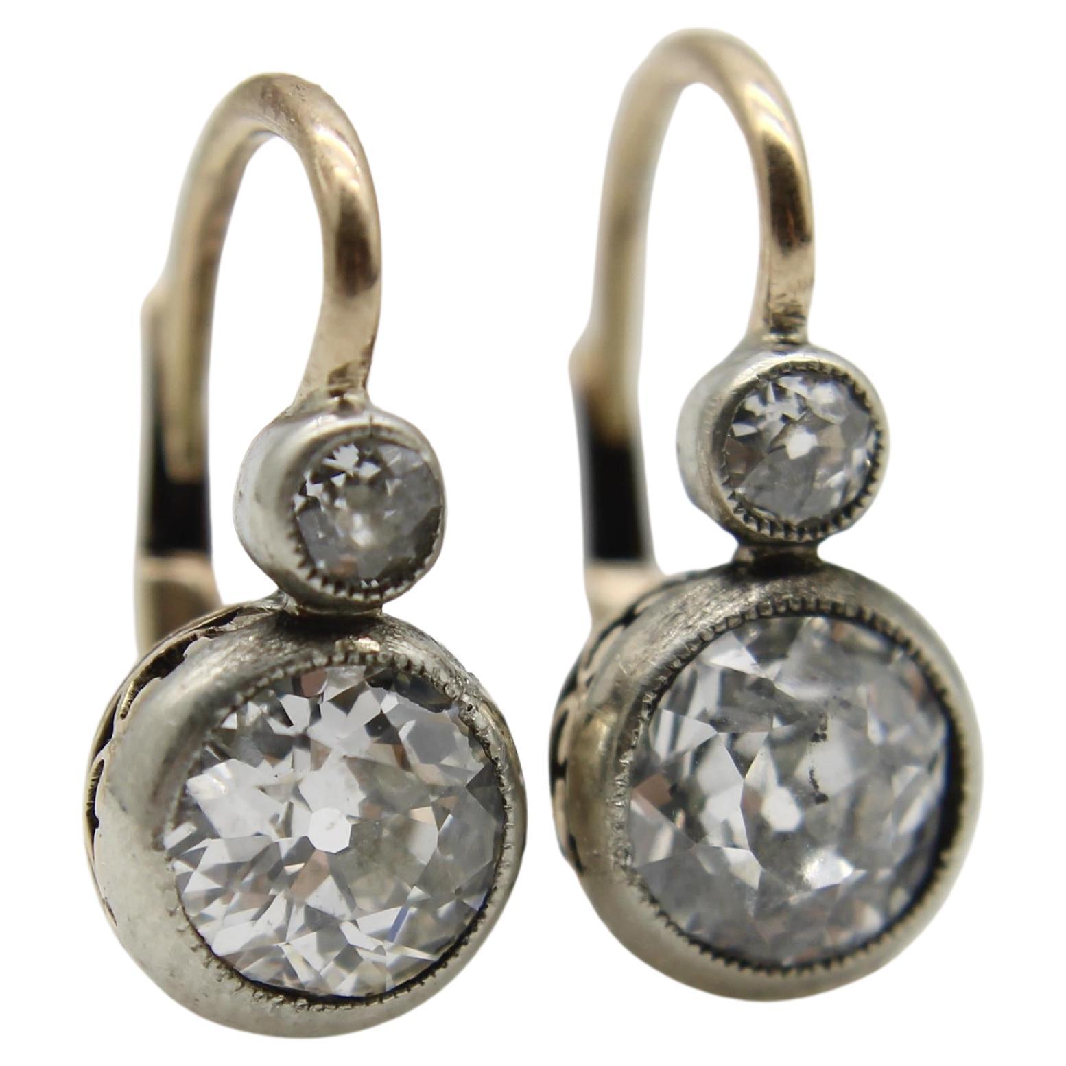 Edwardian Platinum and Old European Cut Diamond Dangle Earrings For ...