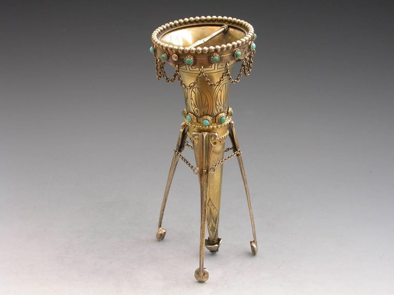 Victorian Silver Gilt Posy Holder Set with Turquoise Beads A Macrae ...