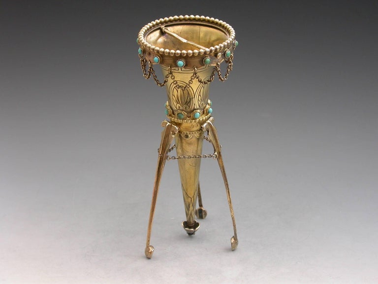 Victorian Silver Gilt Posy Holder Set with Turquoise Beads A Macrae ...