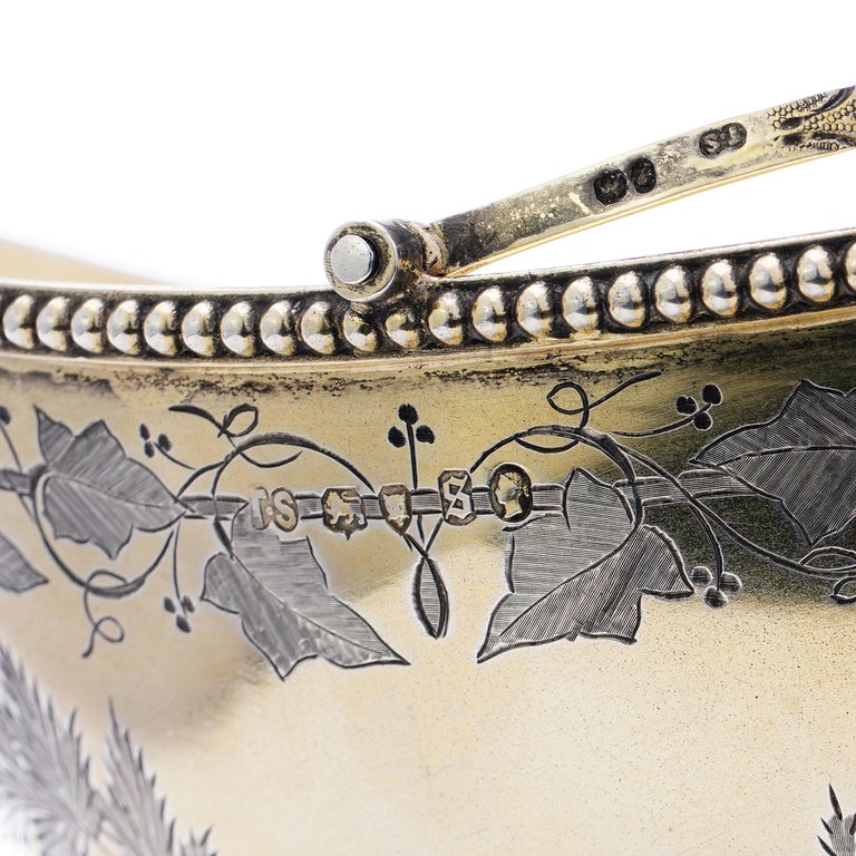 Victorian Silver Gilt Swing Handle Basket For Sale at 1stDibs