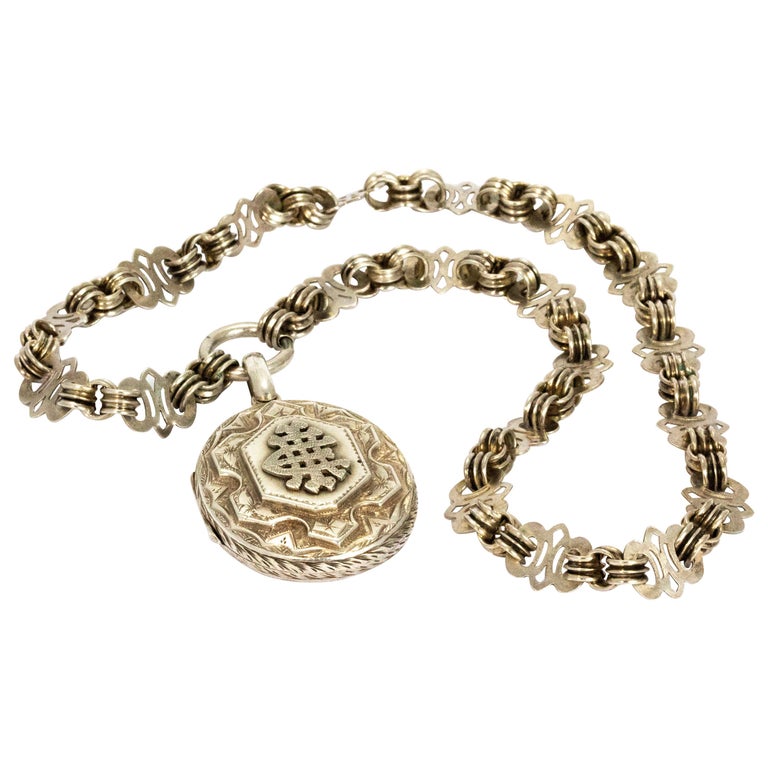 Victorian Silver Ornate Necklace and Locket at 1stDibs