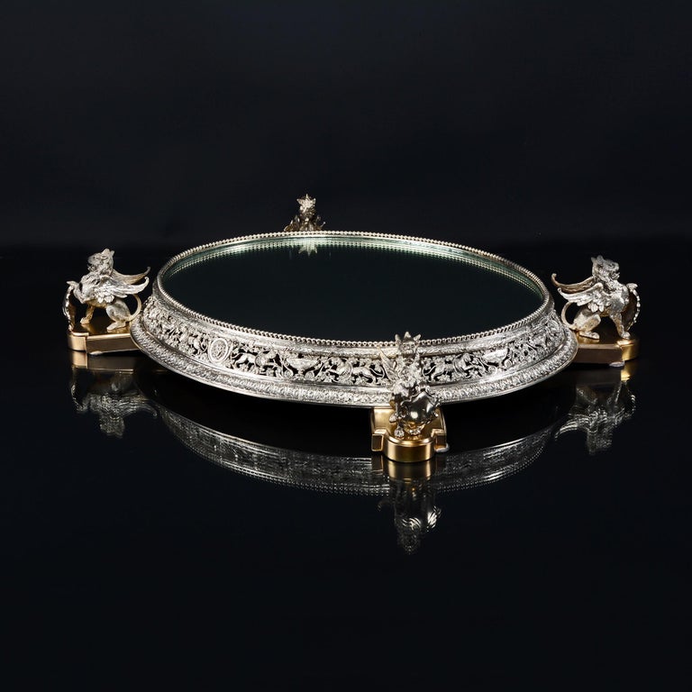 Victorian Silver Oval Mirrored Plateau For Sale at 1stDibs | silver plateau