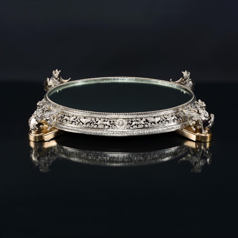 Victorian Silver Oval Mirrored Plateau For Sale at 1stDibs