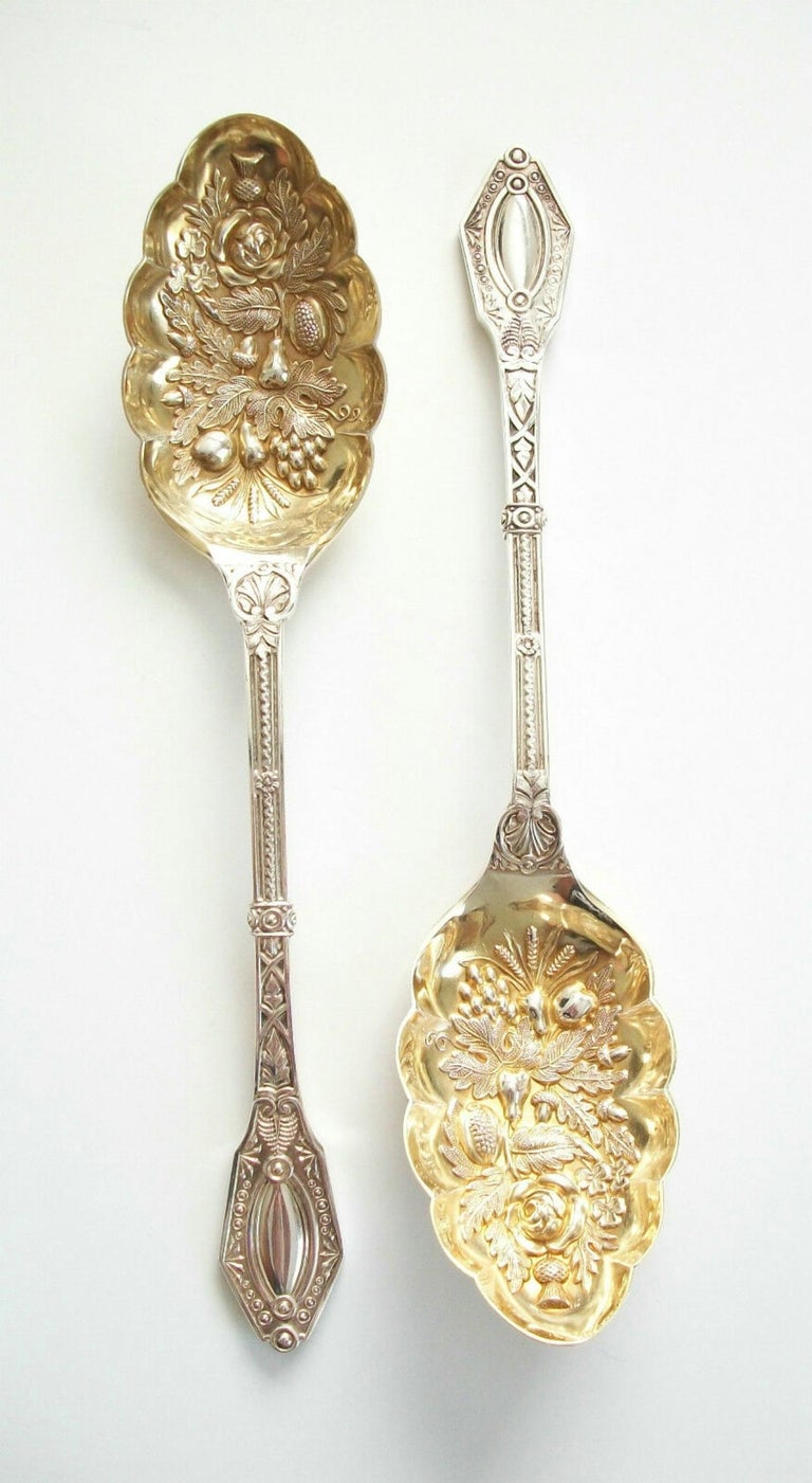 Victorian Silver Plate Berry Serving Spoons, Leather Case, U.K., 1878 ...