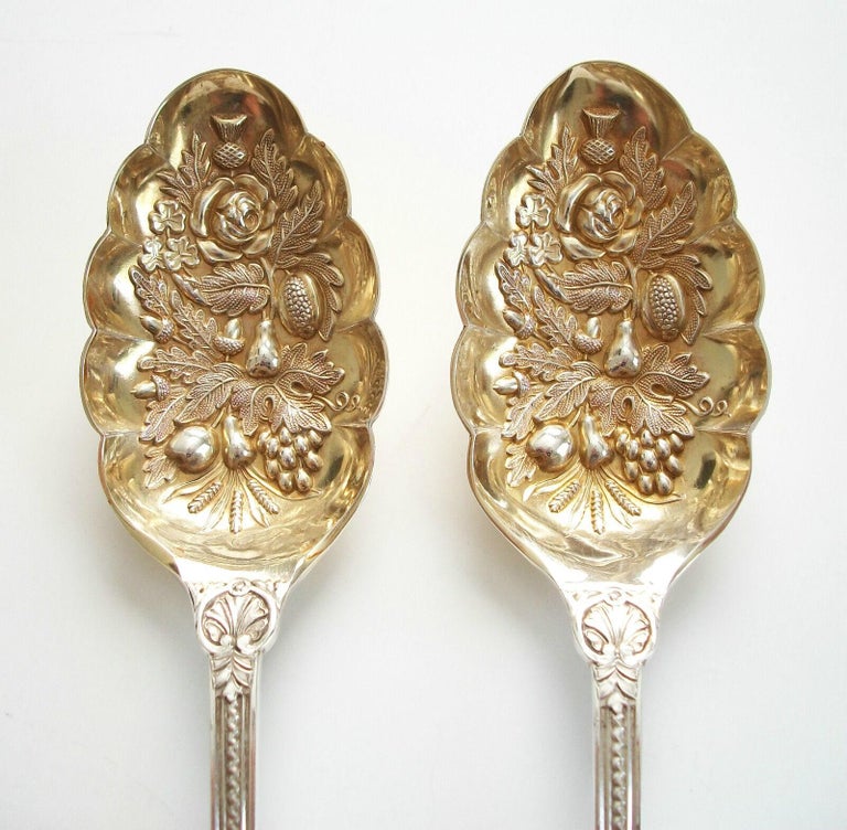 Victorian Silver Plate Berry Serving Spoons, Leather Case, U.K., 1878 ...