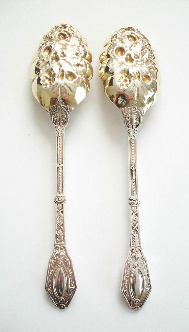 Victorian Silver Plate Berry Serving Spoons, Leather Case, U.K., 1878 ...