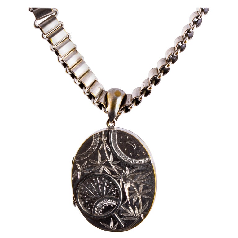 Victorian Silver Plated Locket and Collar Chain Necklace at 1stDibs