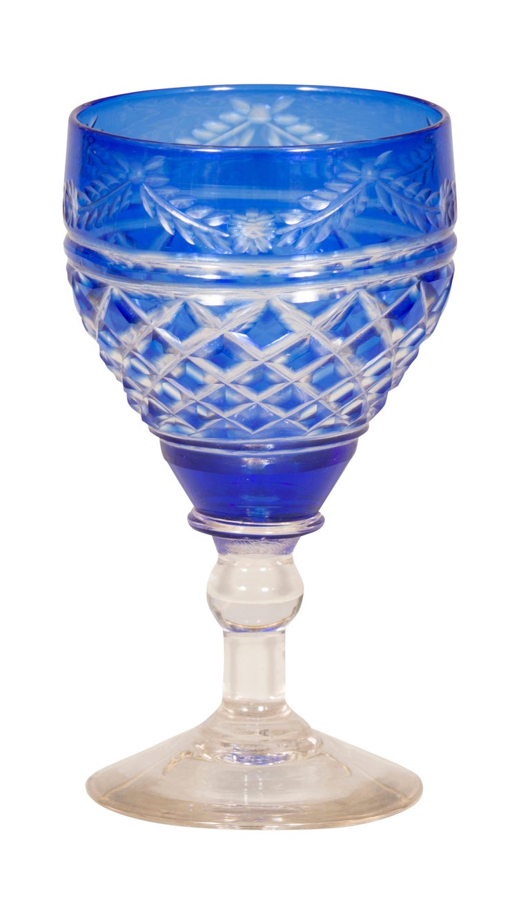 Victorian Sixty Piece Blue Cut To Clear Crystal Stemware For Sale at ...