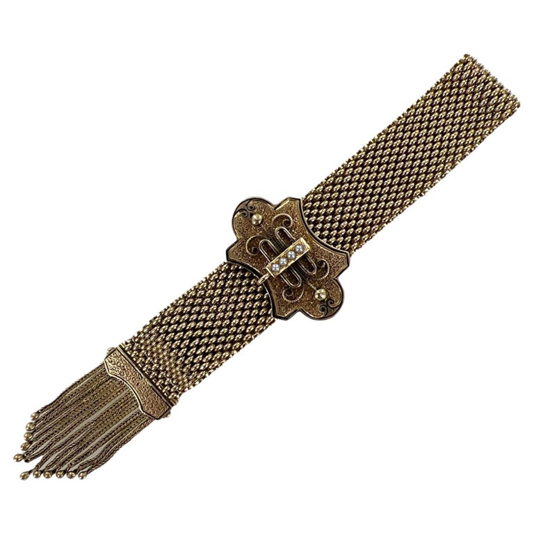 Victorian Slide Tassel 14 Karat Yellow Gold Woven Link Antique Bracelet ...