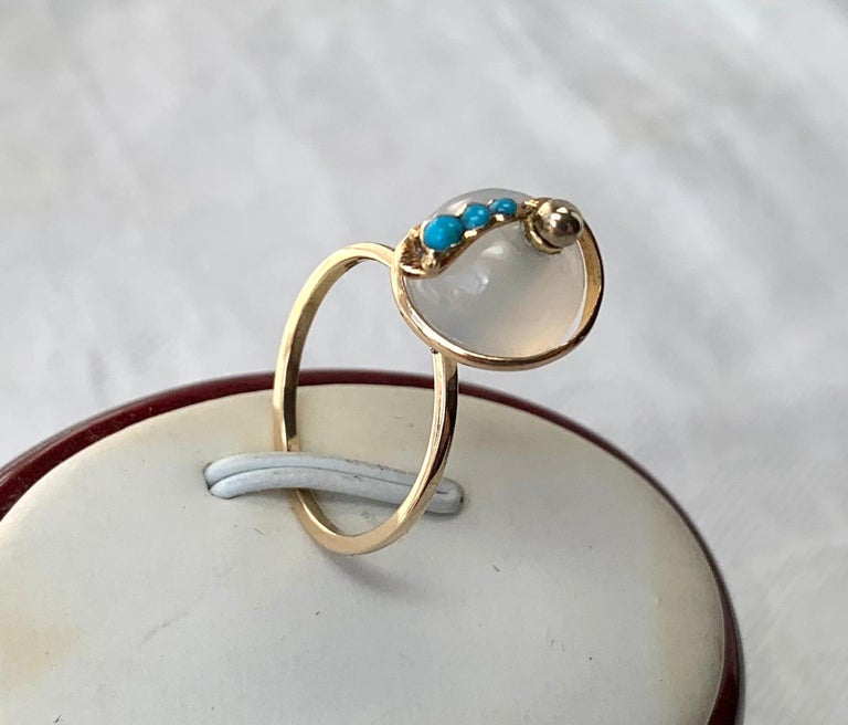 Victorian Snake Globe Ring Turquoise Moonstone Gold Antique For Sale at ...