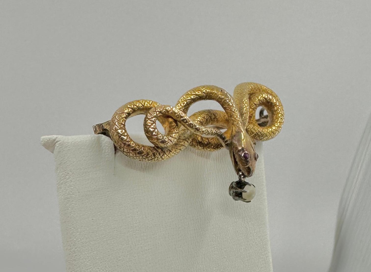 Victorian Snake Serpent Brooch Ruby Eyes Pendant Necklace Antique 14 ...