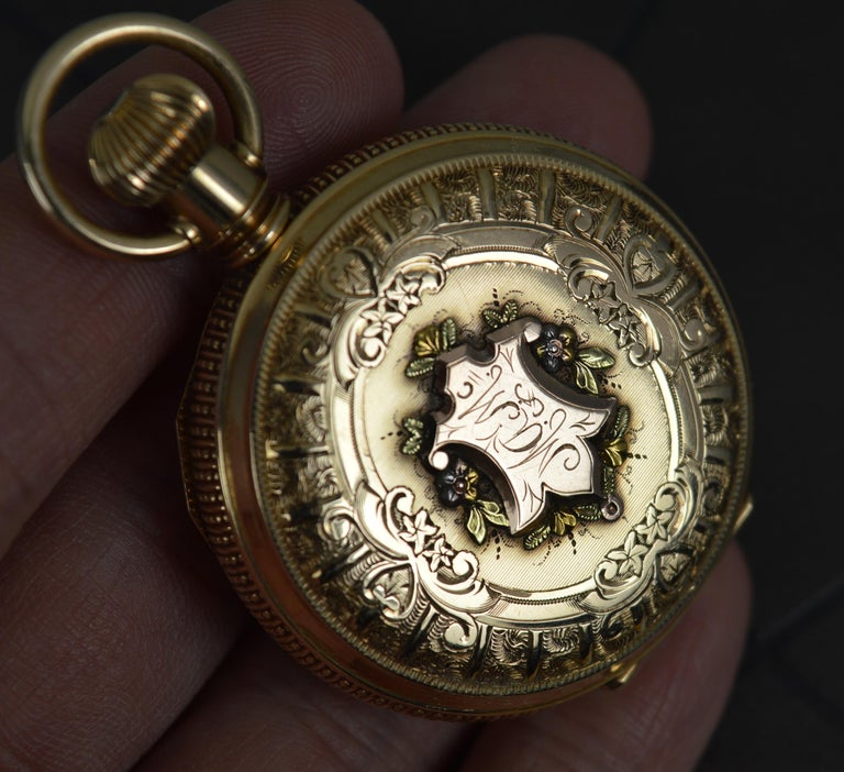 Victorian Solid 14ct Gold Full Hunter Elgin USA Stag Scene Pocket Watch ...