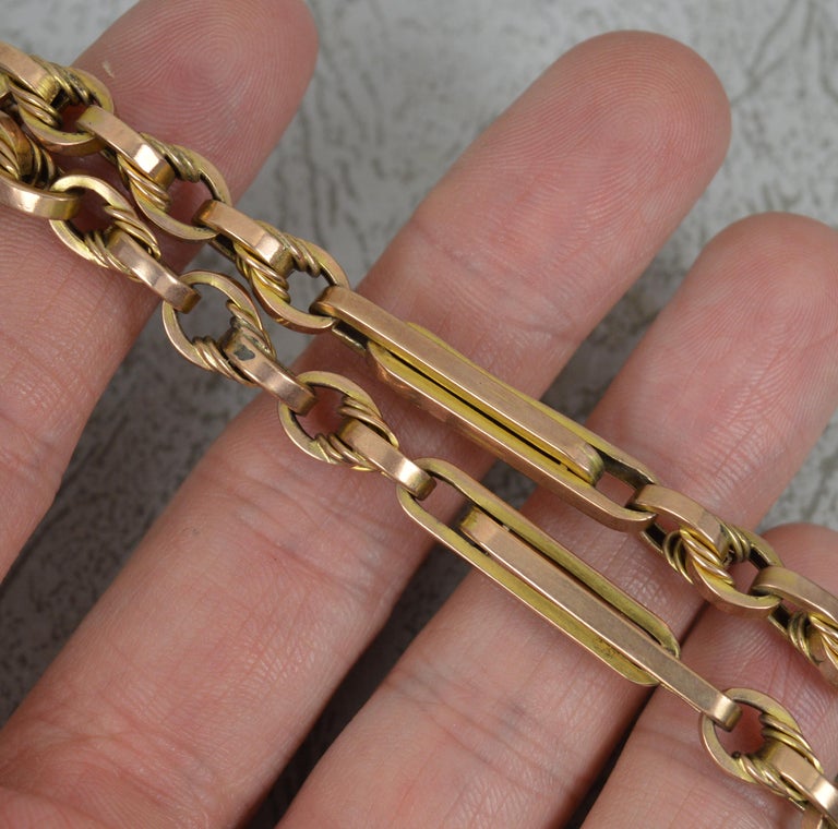 Victorian Solid 9ct Rose Gold Long Fancy Link Double Albert Watch Chain ...