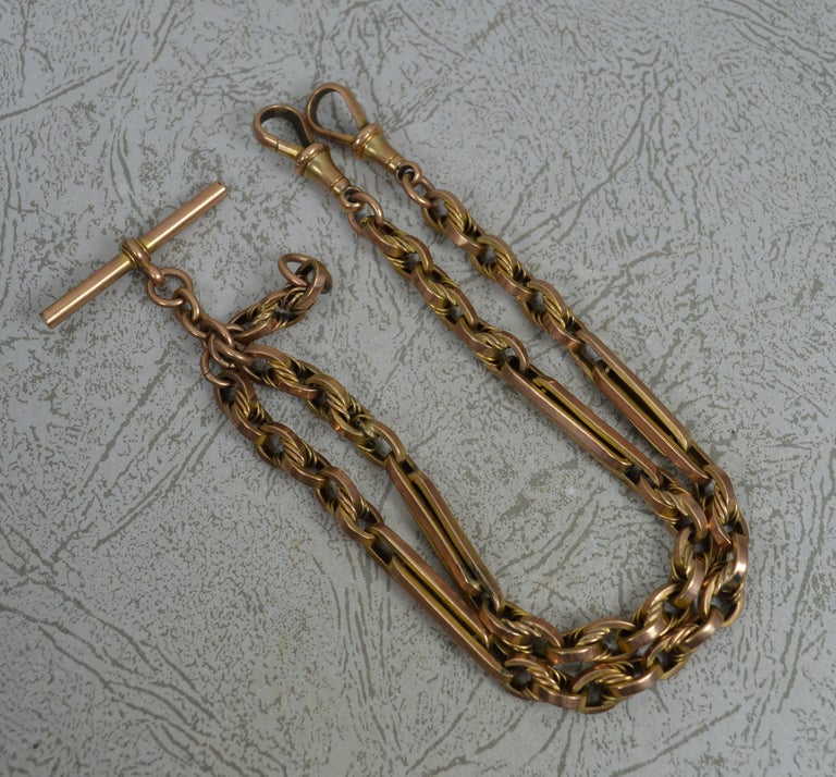 Victorian Solid 9ct Rose Gold Long Fancy Link Double Albert Watch Chain ...