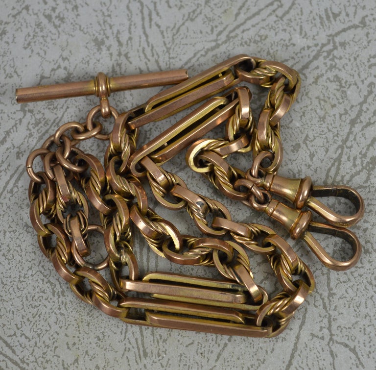 Victorian Solid 9ct Rose Gold Long Fancy Link Double Albert Watch Chain ...