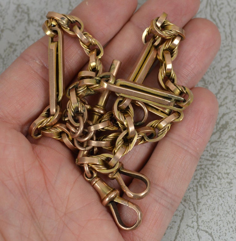 Victorian Solid 9ct Rose Gold Long Fancy Link Double Albert Watch Chain ...