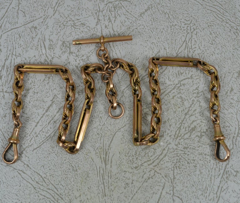 Victorian Solid 9ct Rose Gold Long Fancy Link Double Albert Watch Chain ...