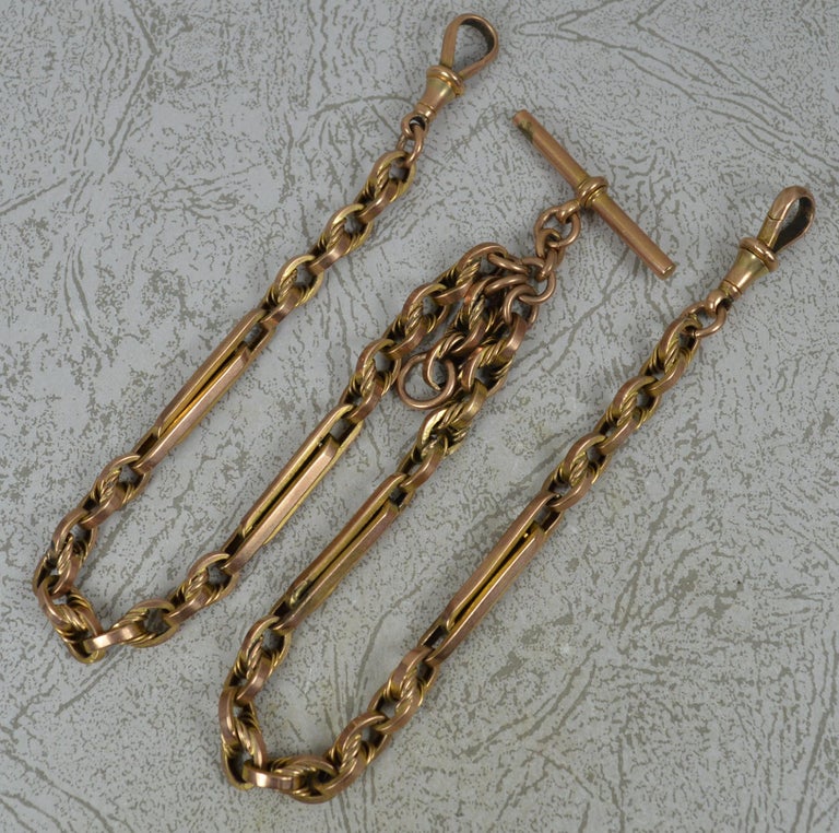 Victorian Solid 9ct Rose Gold Long Fancy Link Double Albert Watch Chain ...