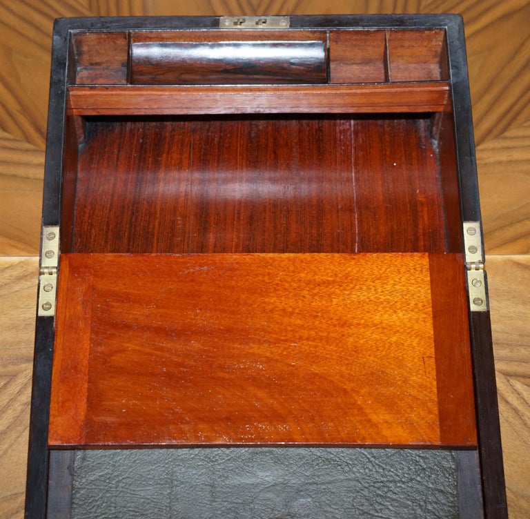 Victorian Solid Rare Wood with Mother of Pearl Inlay Green Leather ...