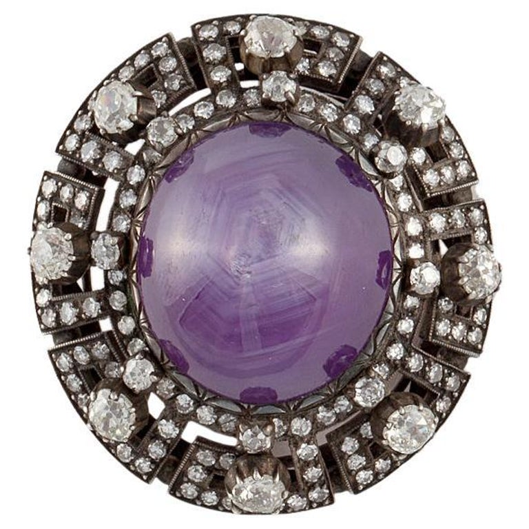 Victorian Star Ruby and Diamond Brooch For Sale at 1stDibs
