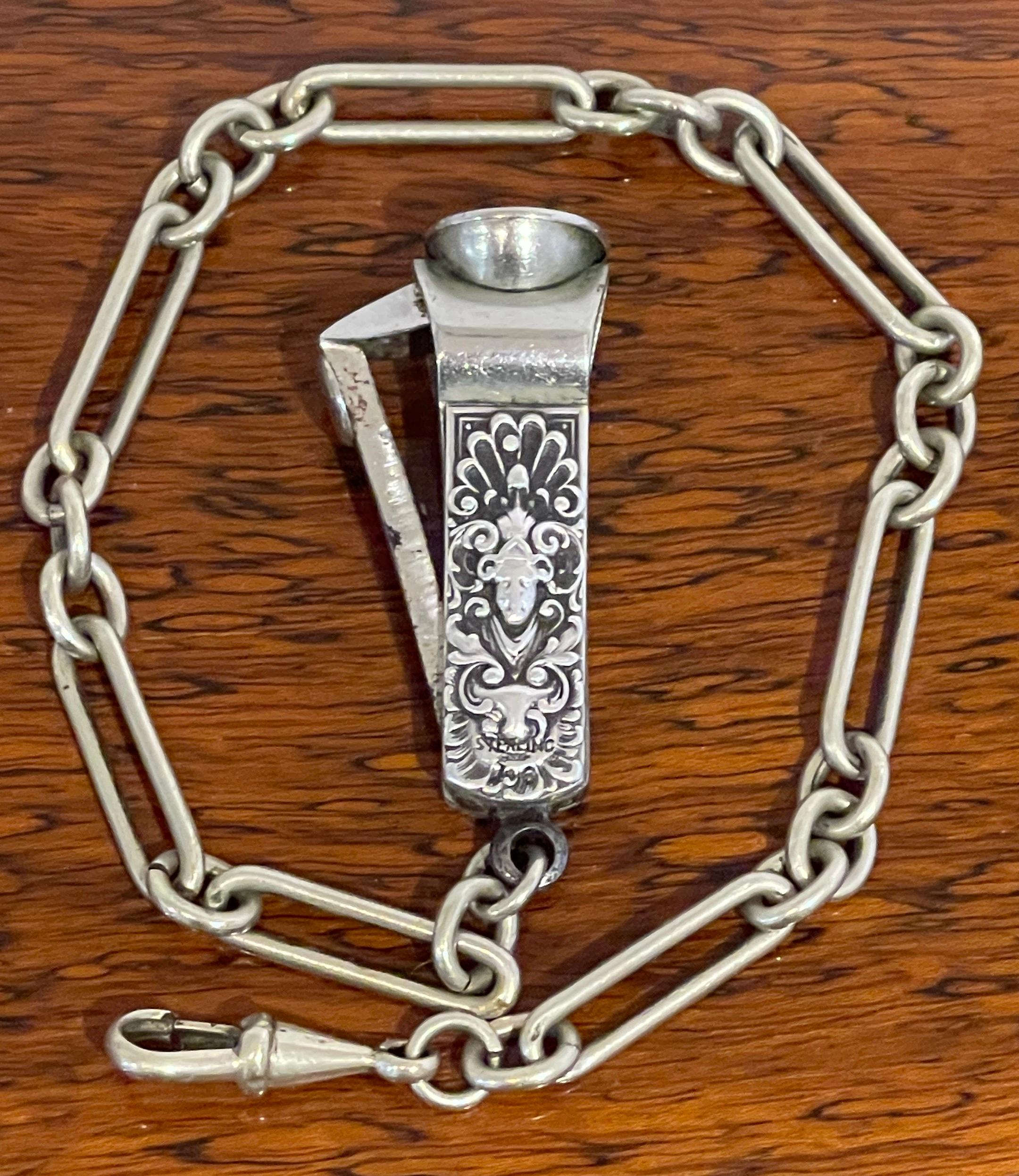 Victorian Sterling Medallion Motif Cigar Cutter with Silverplated Chain ...