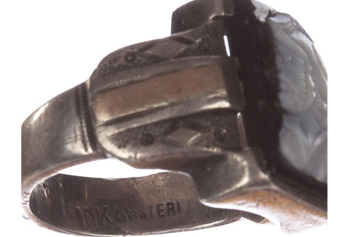 Victorian Sterling Silver 10 Karat Carved Agate Cameo Perseus Ring For ...