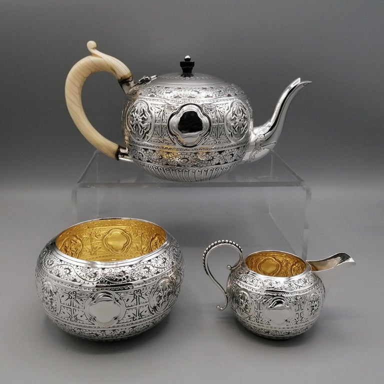 Victorian Sterling Silver Bachelor or Tete-a-tete Tea Set Ivory Handle ...
