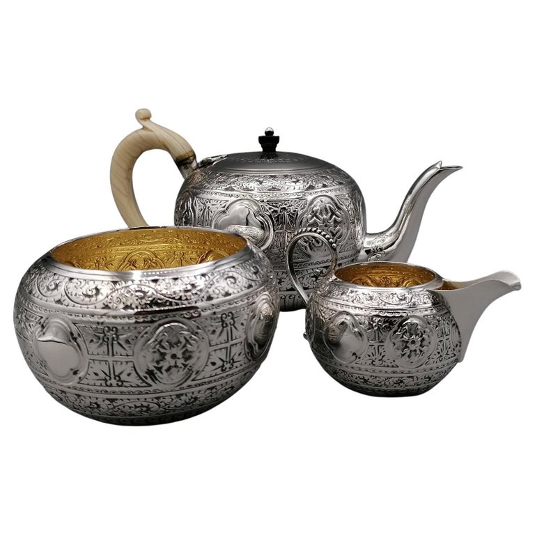 Victorian Sterling Silver Bachelor or Tete-a-tete Tea Set Ivory Handle ...