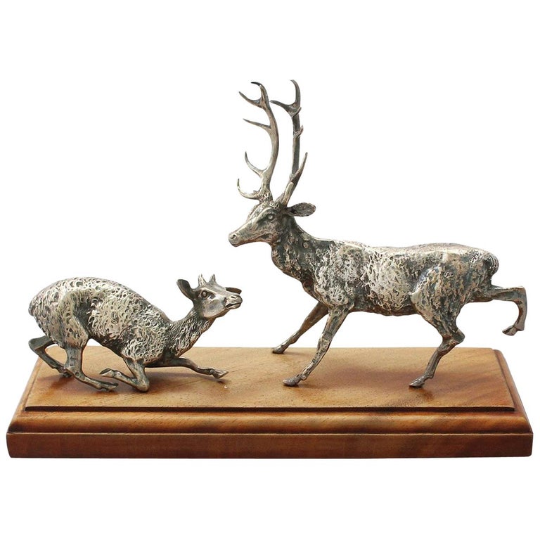 Victorian Sterling Silver Deer and Stag Table Ornament For Sale at 1stDibs