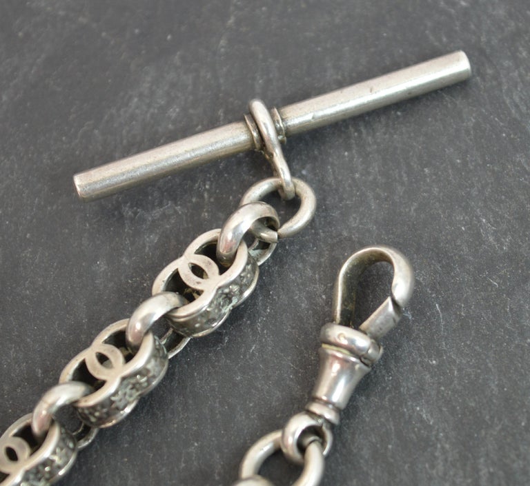Victorian Sterling Silver Fancy Link Single Albert Pocket Watch Chain ...