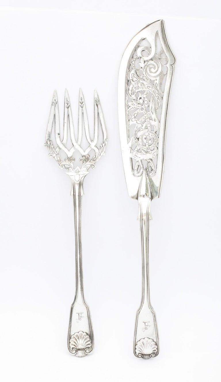 Victorian Sterling Silver Fish Serving Set For Sale at 1stDibs