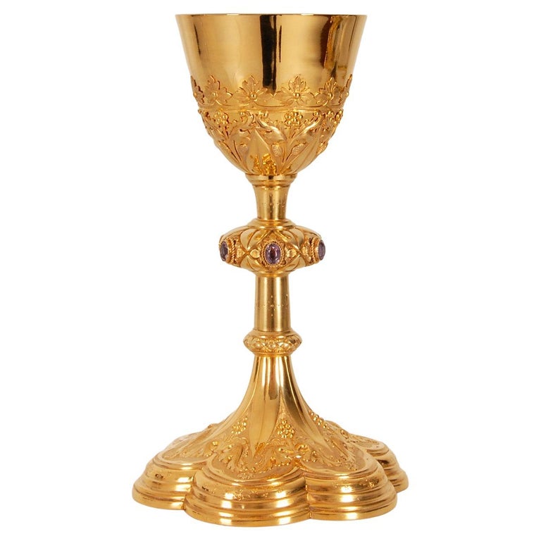 Victorian Sterling Silver Gothic Chalice Jewelled Gilded Silver Holy ...