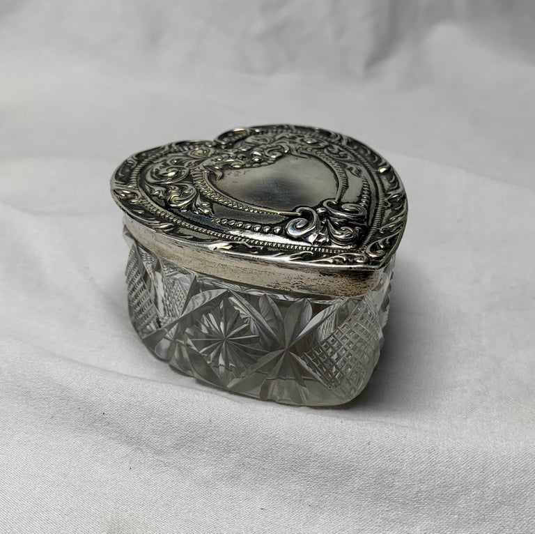 Victorian Sterling Silver Heart Box Jewelry Dresser Pill Patch Box For ...