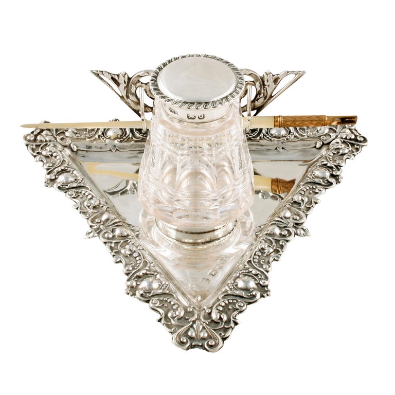 Victorian Sterling Silver Inkwell Stand For Sale at 1stDibs