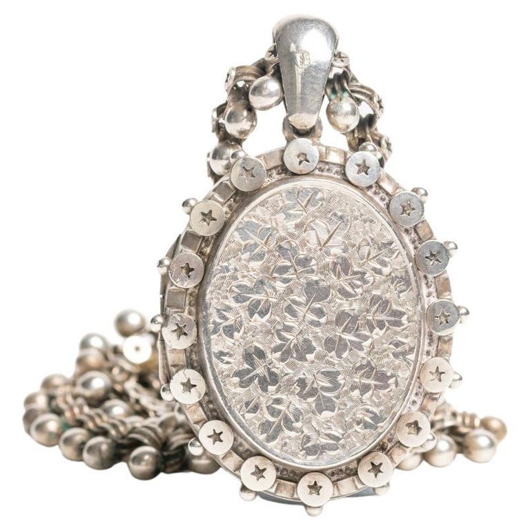 Victorian Sterling Silver Locket with a Necklace For Sale at 1stDibs