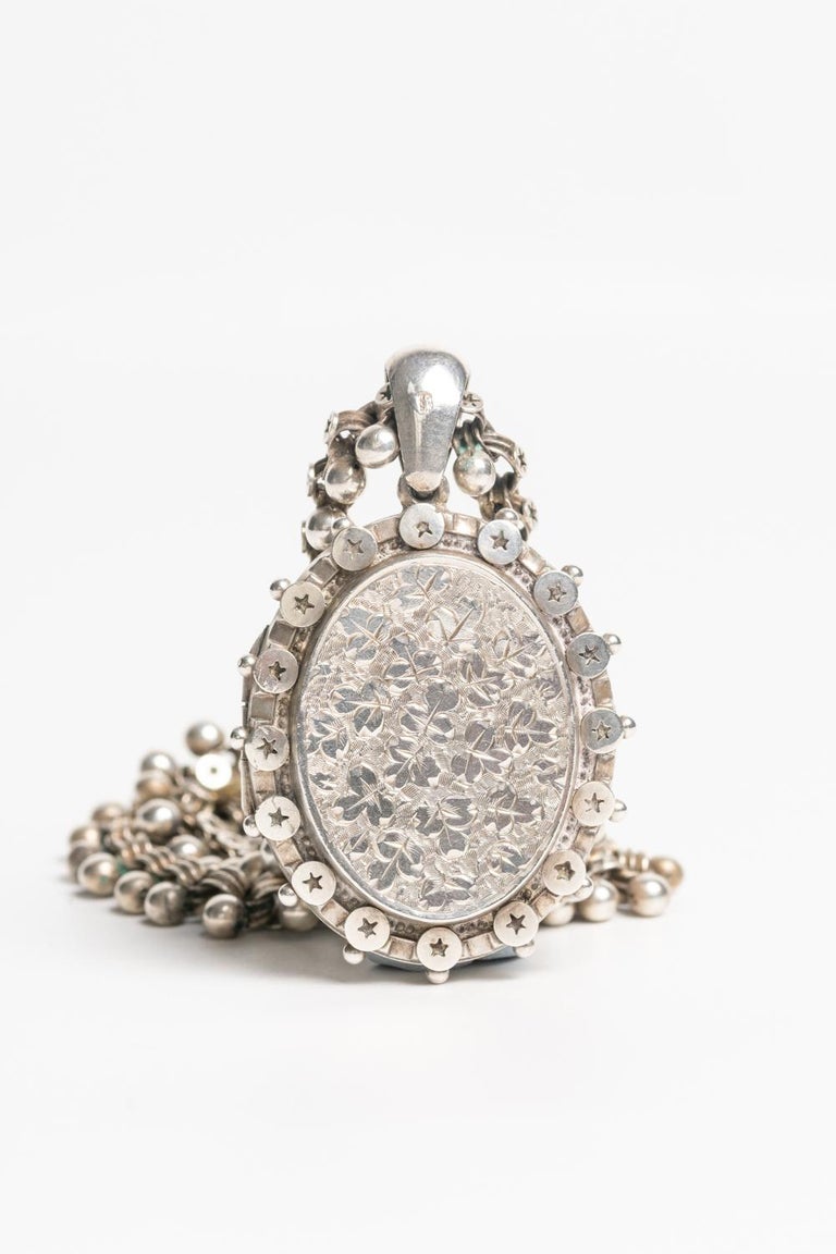 Victorian Sterling Silver Locket with a Necklace For Sale at 1stDibs