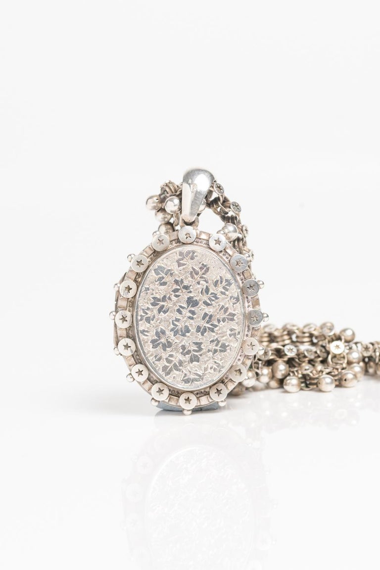Victorian Sterling Silver Locket with a Necklace For Sale at 1stDibs