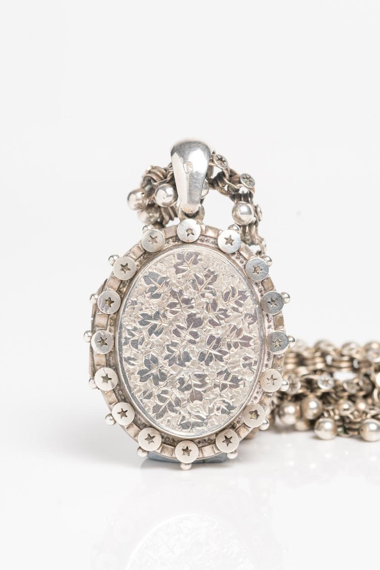 Victorian Sterling Silver Locket with a Necklace For Sale at 1stDibs