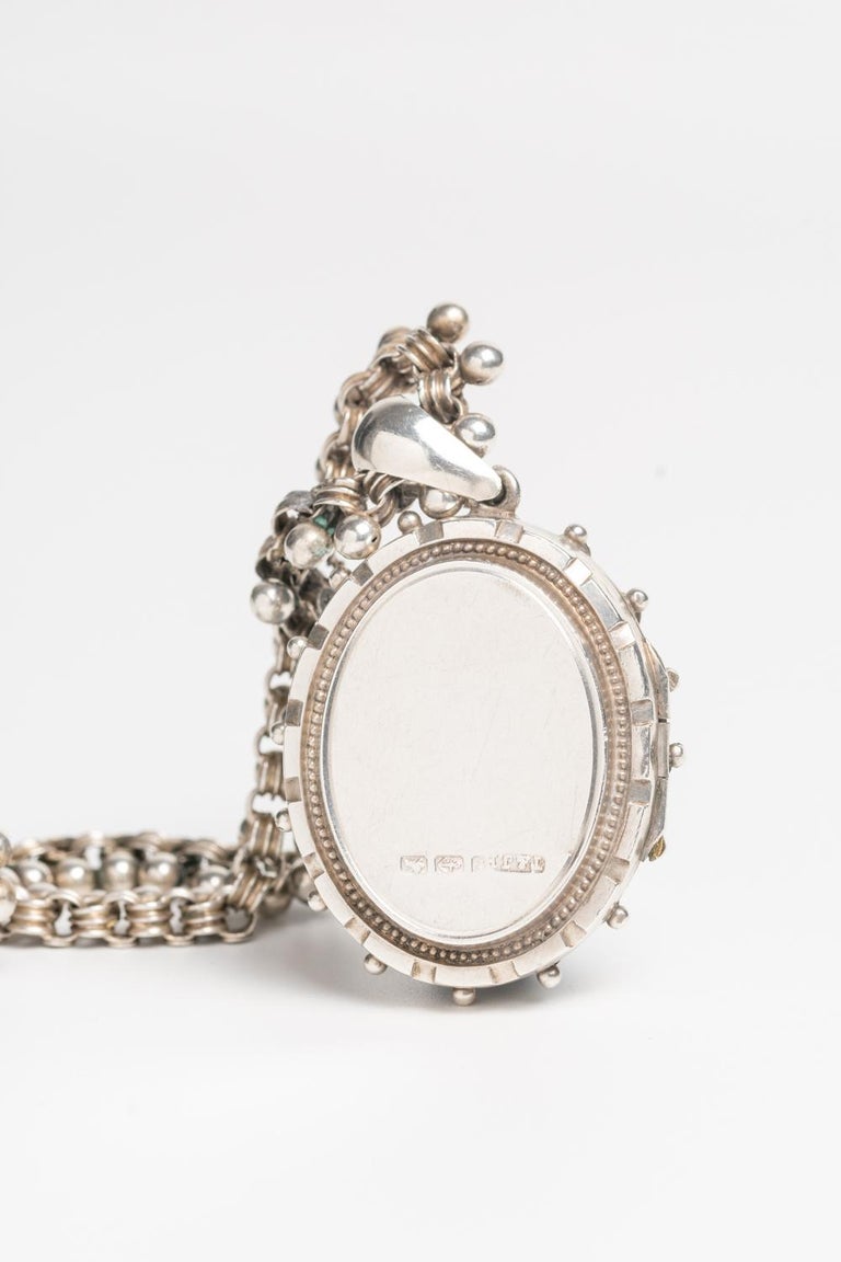 Victorian Sterling Silver Locket with a Necklace For Sale at 1stDibs