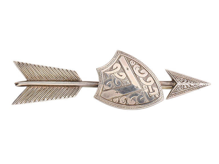 Victorian Sterling Silver Shield and Arrow Brooch For Sale at 1stDibs